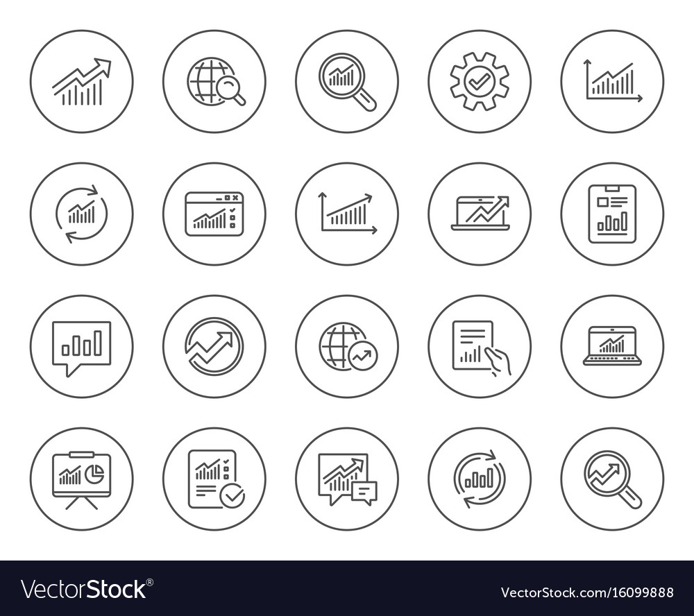 Analysis line icons charts reports and graphs Vector Image