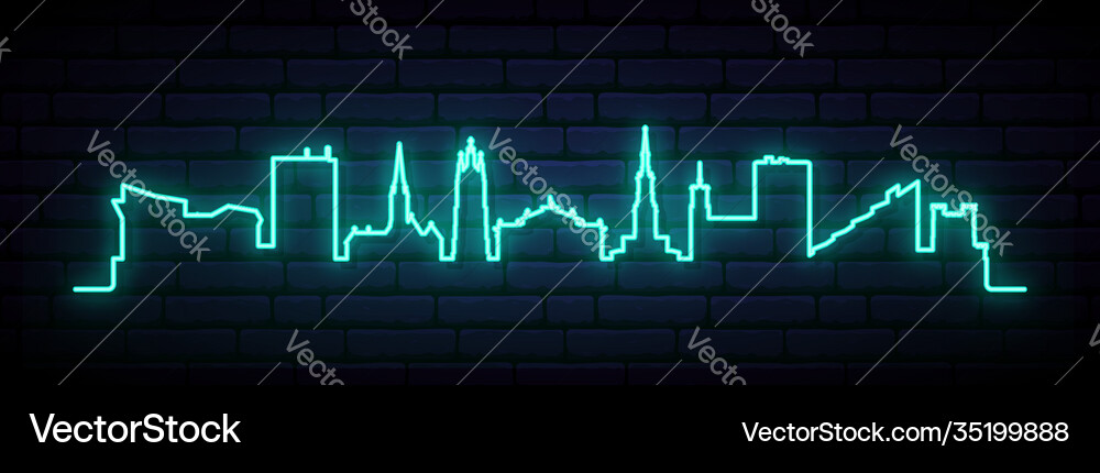 Blue neon skyline newcastle bright Royalty Free Vector Image