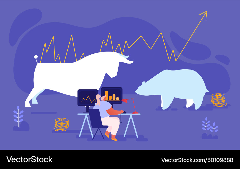 Businesswoman trader character working on computer