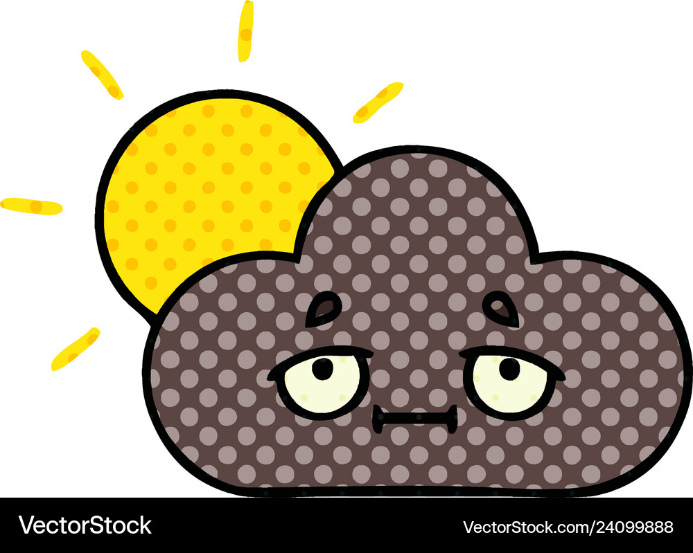 Comic book style cartoon storm cloud and sun Vector Image
