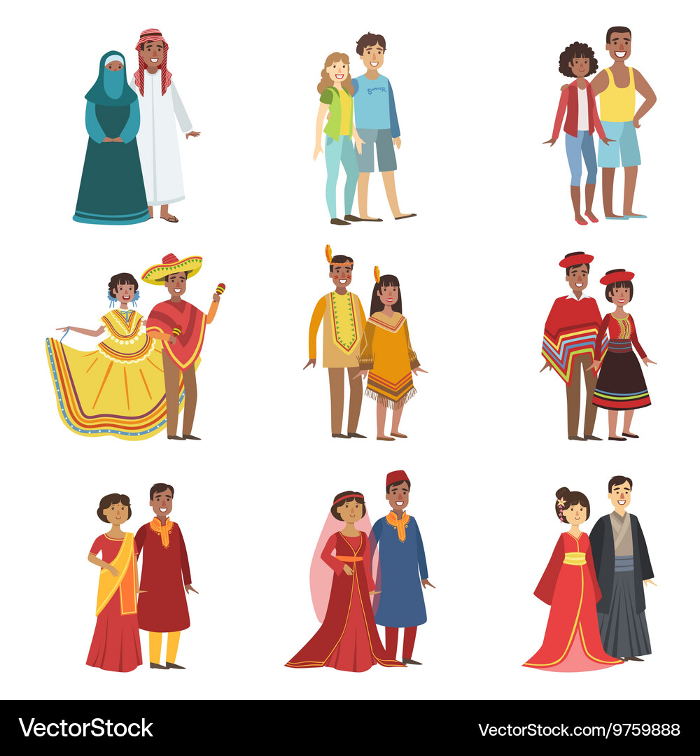 Couples in national clothes set Royalty Free Vector Image