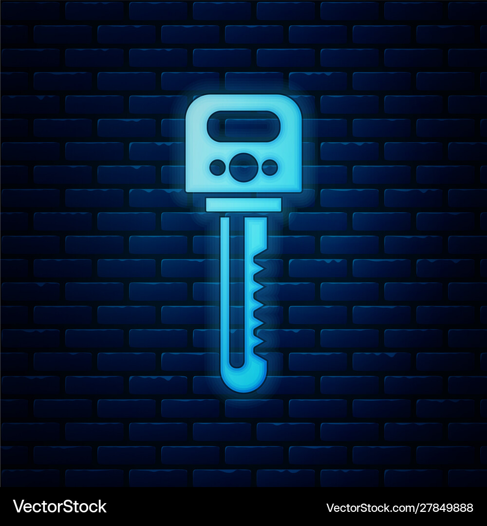 Glowing neon key icon isolated on brick wall Vector Image