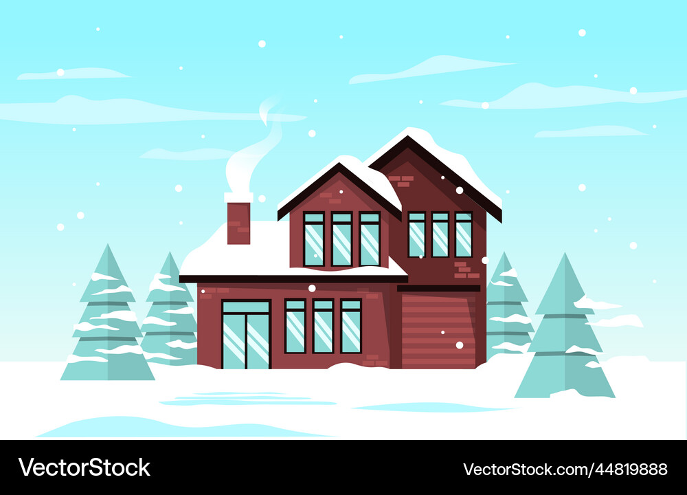 House home pine in snow fall winter Royalty Free Vector