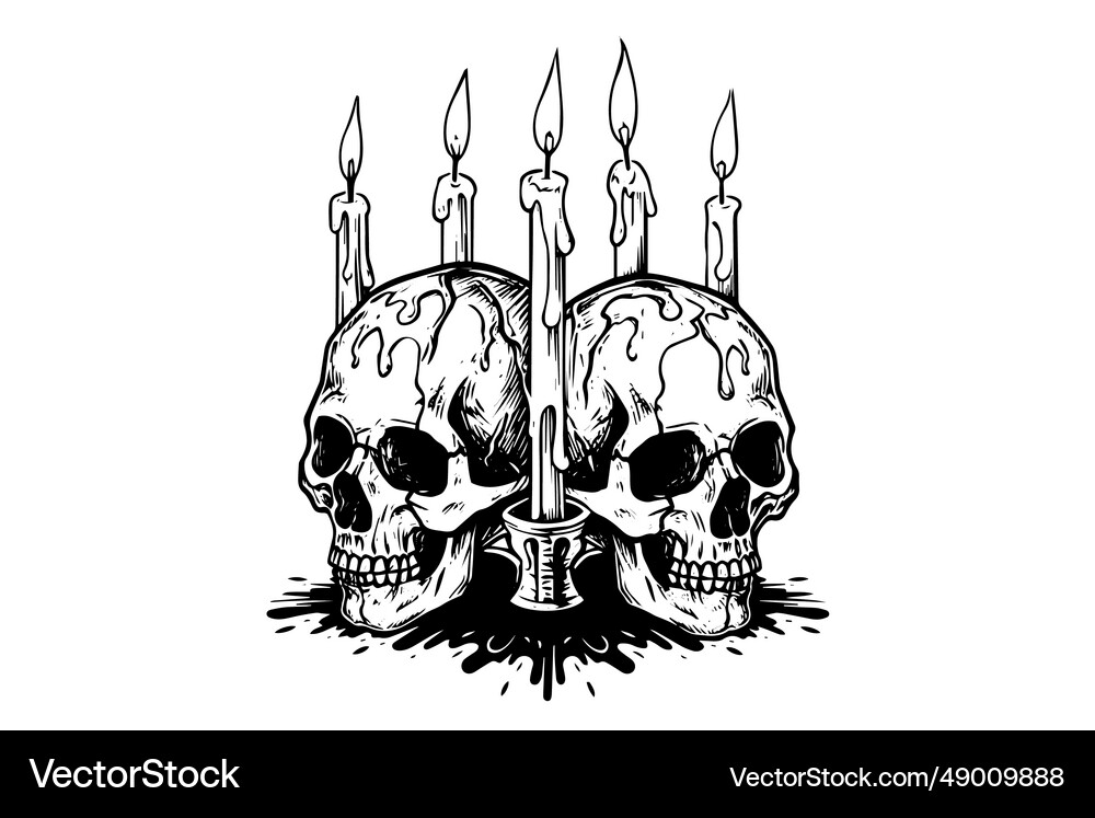 Scull with candle hand drawn ink sketch engraved Vector Image