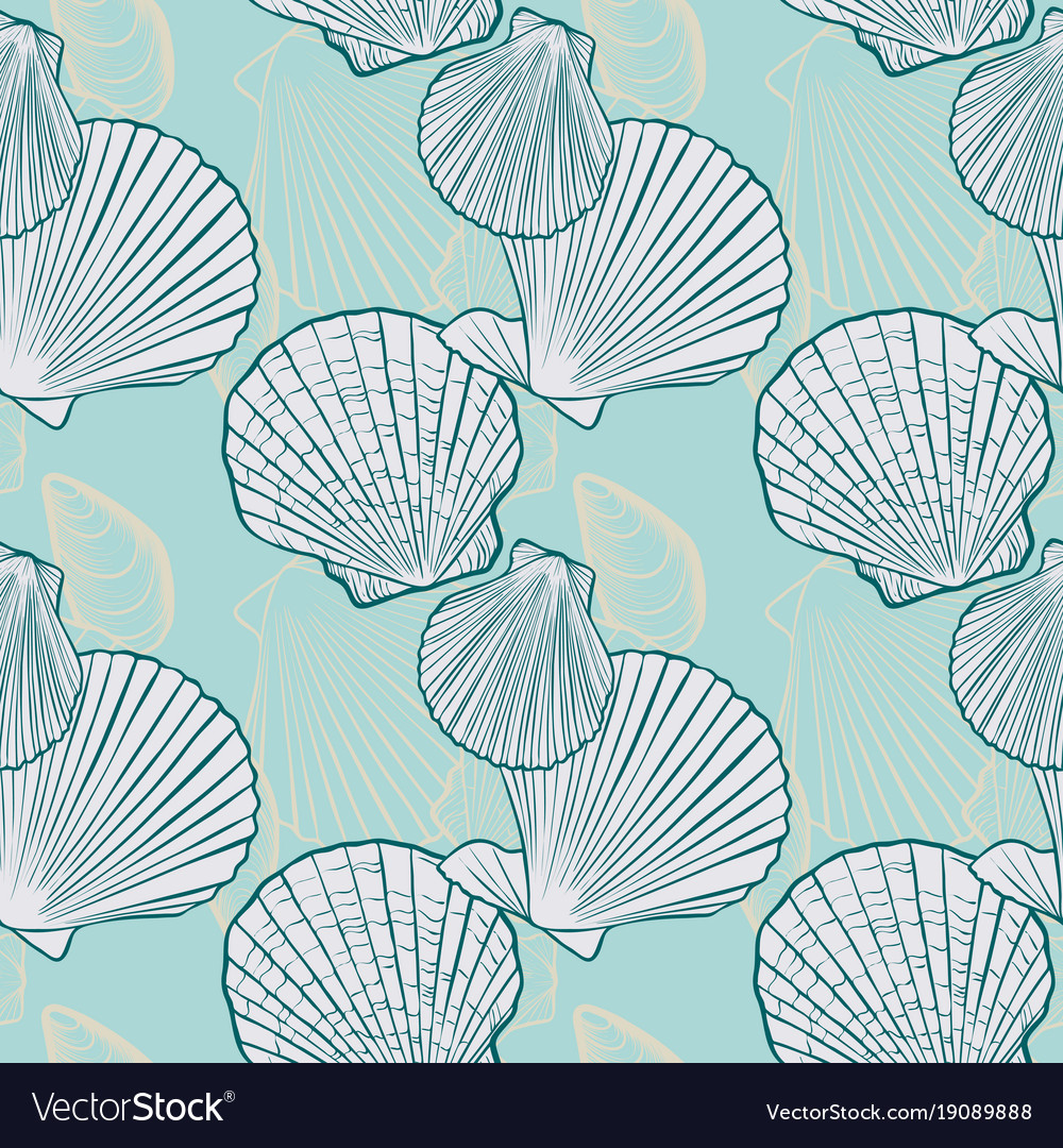 Seamless pattern with seashells Royalty Free Vector Image