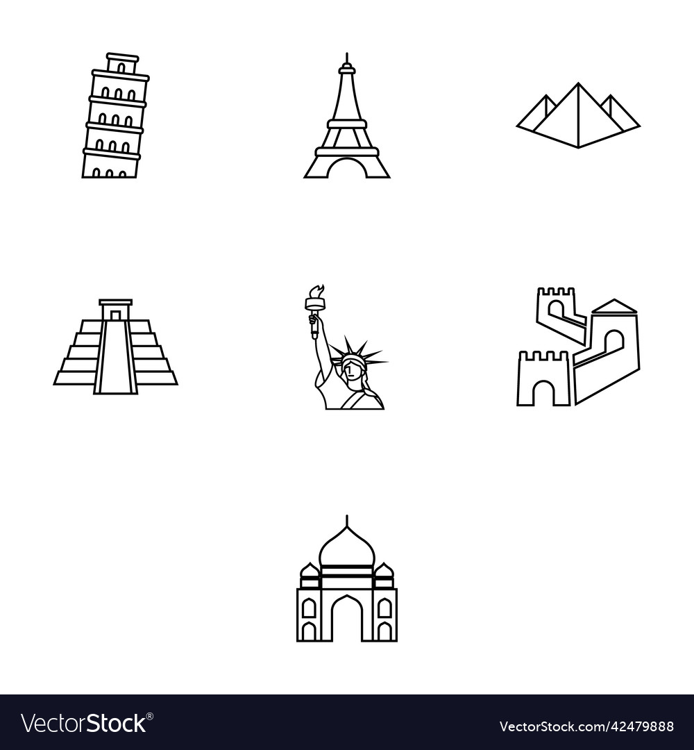 Set of seven wonders the world icons for web Vector Image