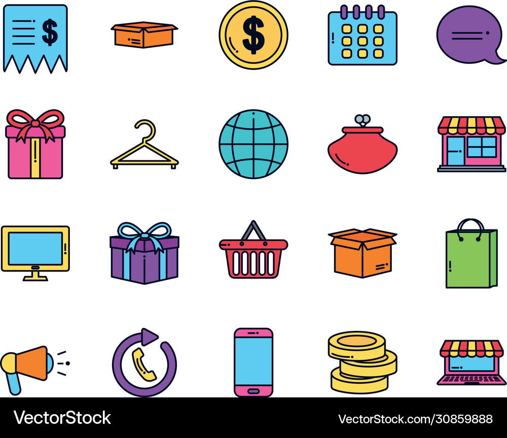 Store and ecommerce icon set color line style Vector Image