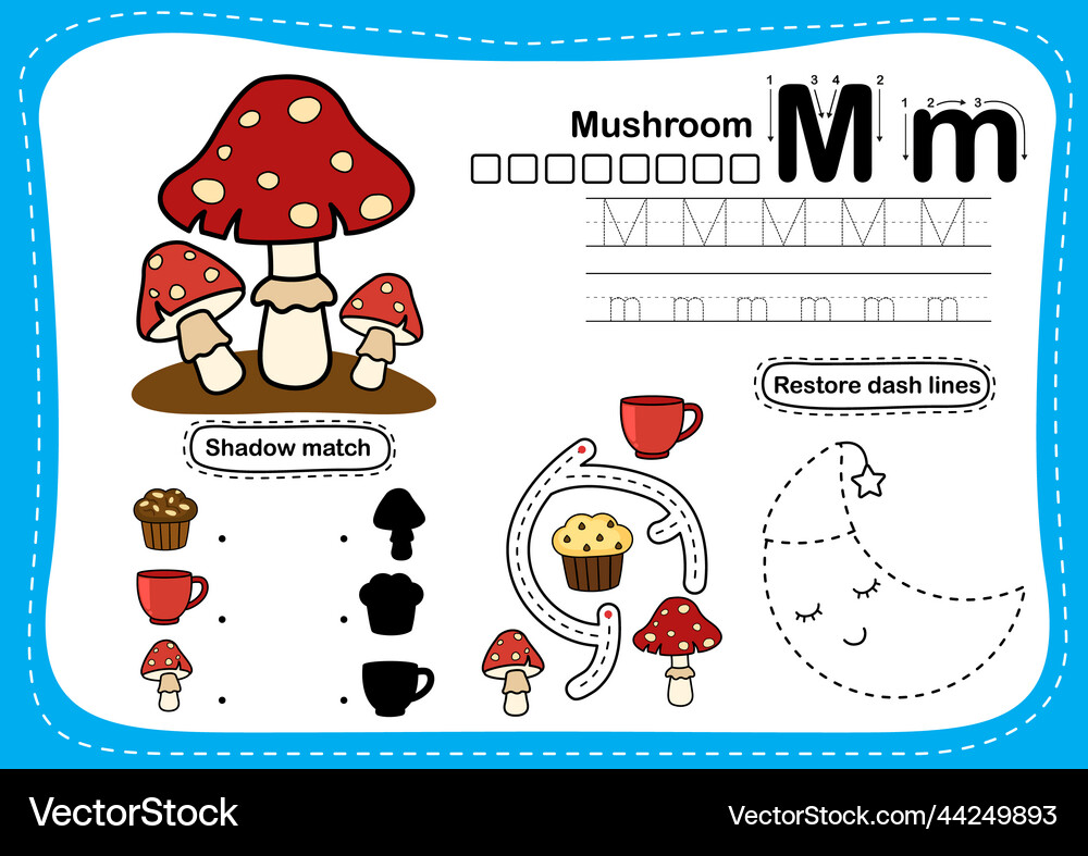 Alphabet letter m - mushroom exercise Royalty Free Vector