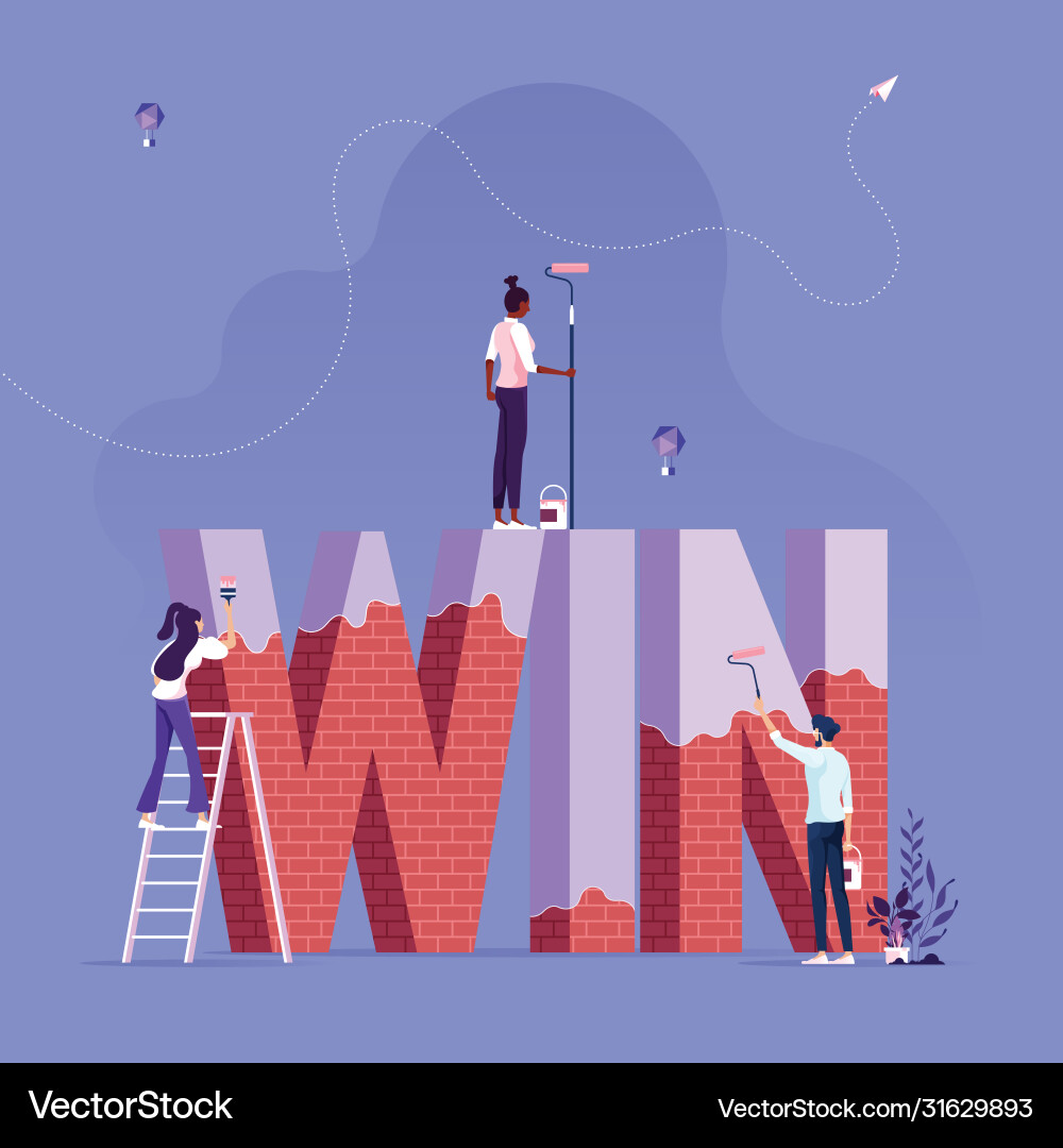 Business group build and paint word win Royalty Free Vector
