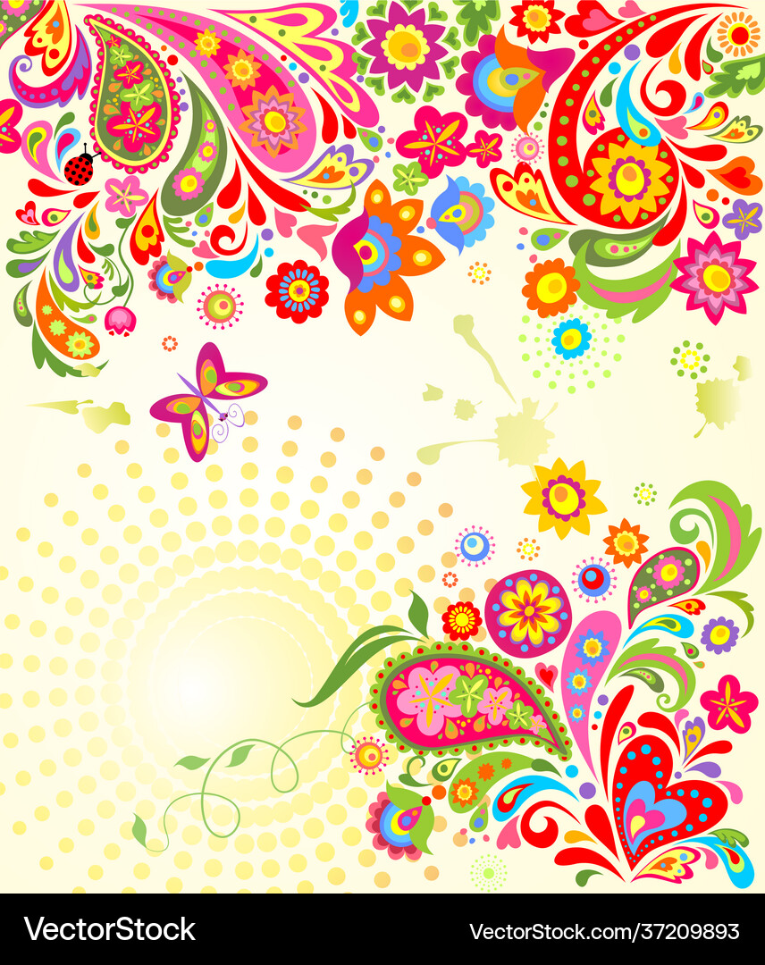 Colorful Paisley Summer Poster Royalty Free Vector Image