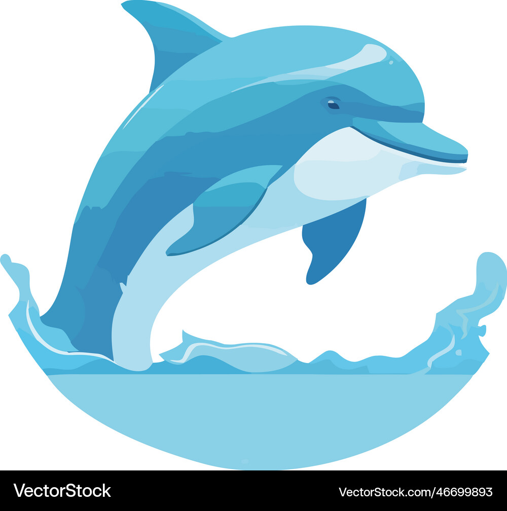Cute dolphin swimming amid blue waves Royalty Free Vector