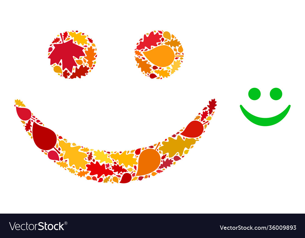 Happy smile autumn collage icon with fall leaves Vector Image