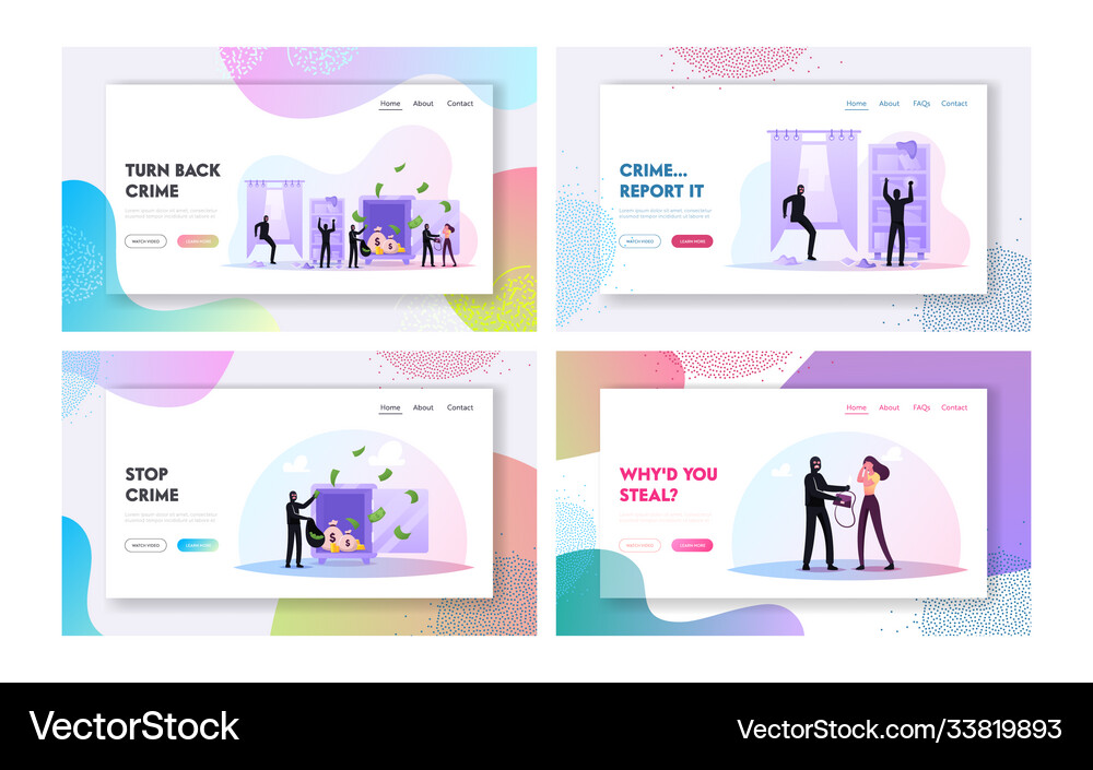 Robbery or theft landing page template set masked Vector Image