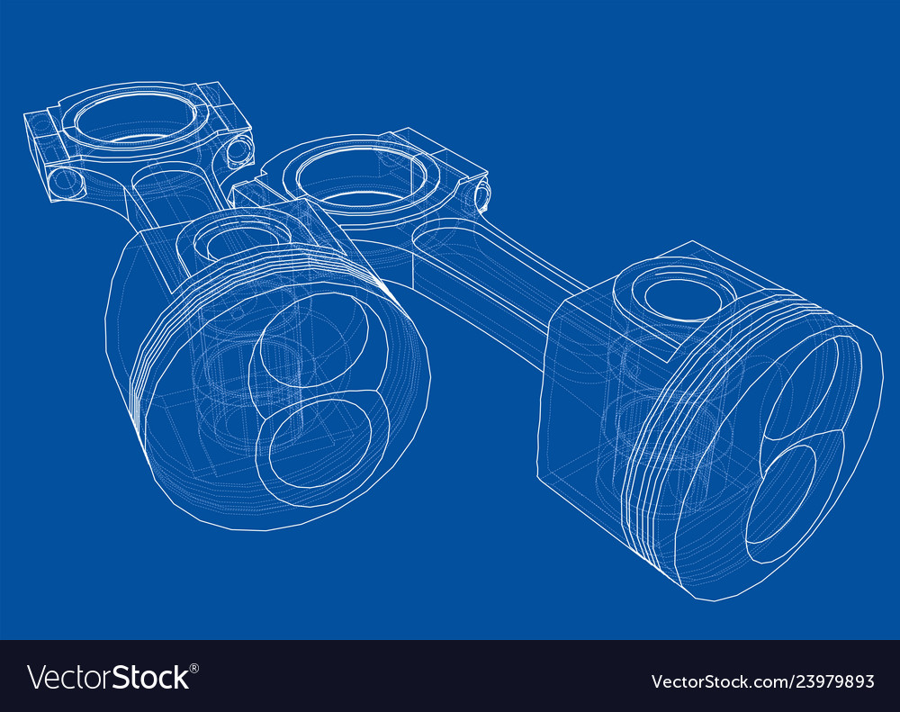 Sketch piston rendering 3d Royalty Free Vector Image