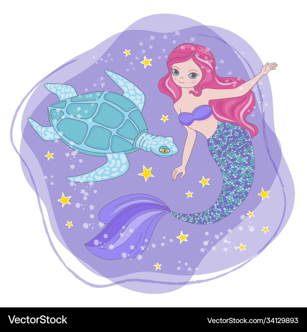 Turtle mermaid space princess cartoon Royalty Free Vector