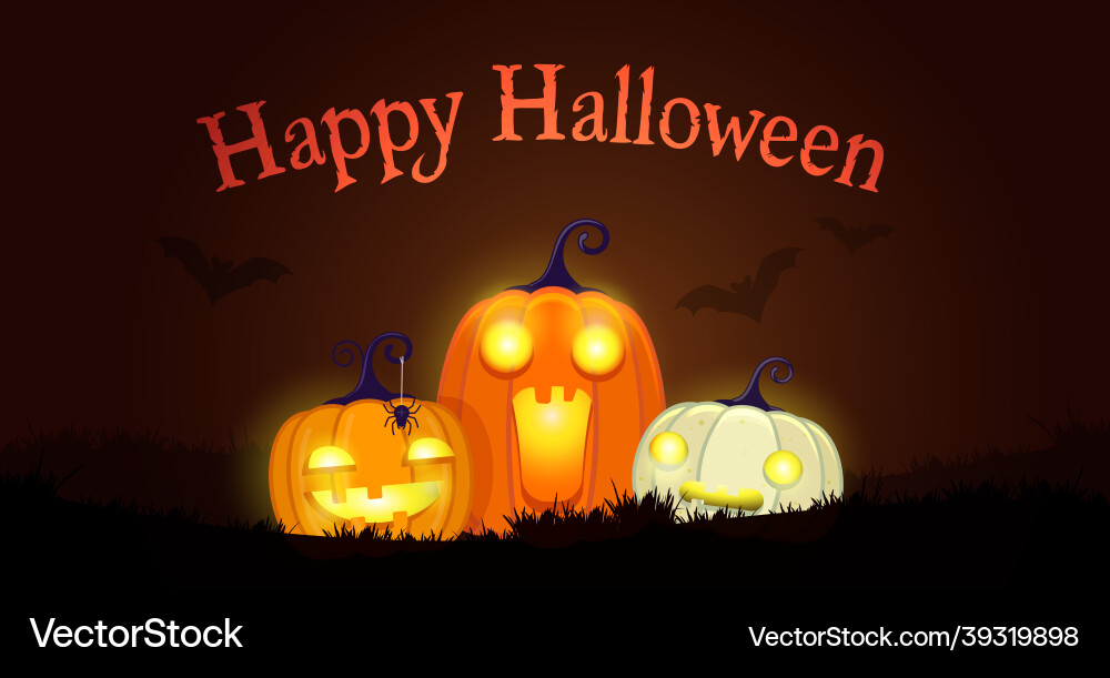Halloween pumpkins on night background with text Vector Image