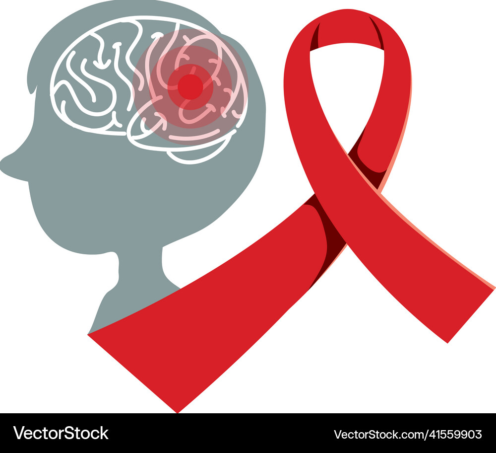Brain has a red signal and ribbon Royalty Free Vector Image
