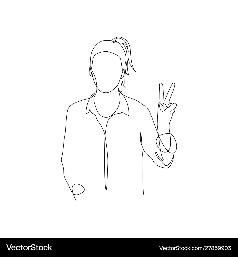 Continuous one line woman make a victory sign Vector Image