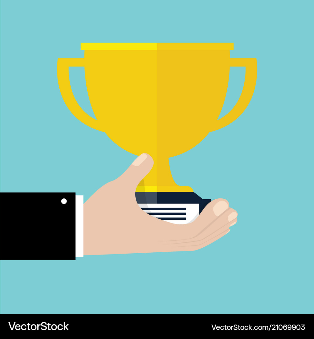 Hand holding a winner trophy cup champion Vector Image