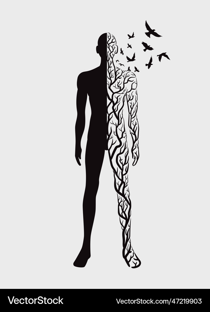 Man and nature life white hand drawing Royalty Free Vector