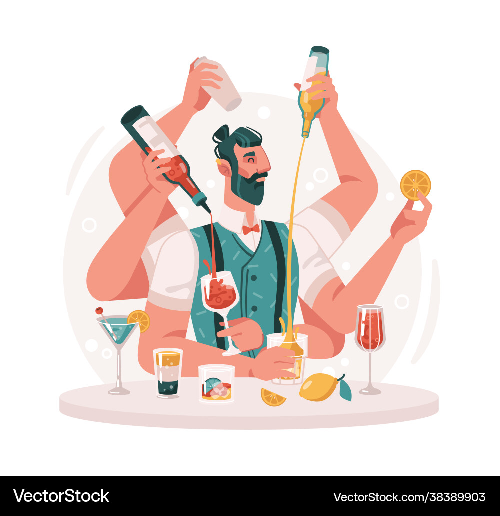 Skillful bartender make cocktails virtuoso barman Vector Image