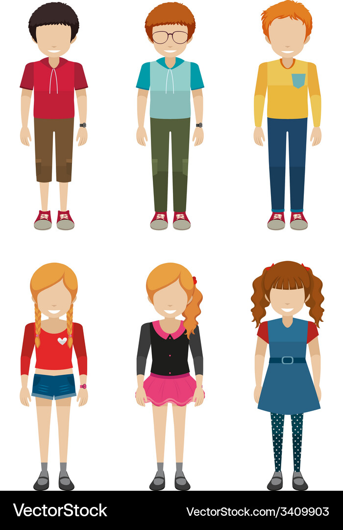 Three faceless boys and girls Royalty Free Vector Image