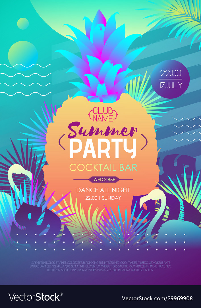 Colorful summer disco party poster Royalty Free Vector Image