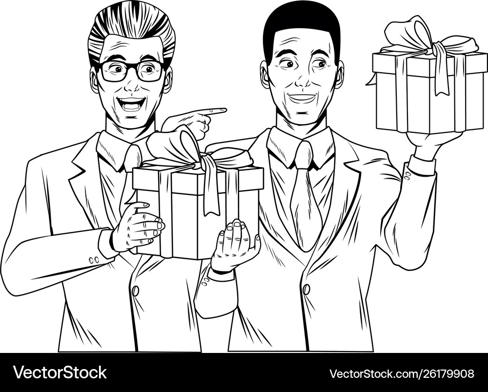Men avatar with gift box in black and white Vector Image