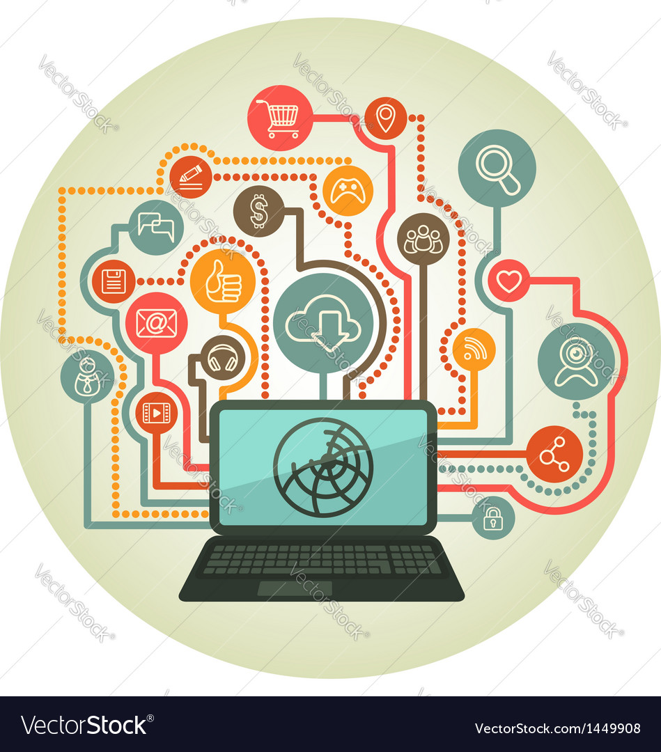 Online interaction by a laptop Royalty Free Vector Image