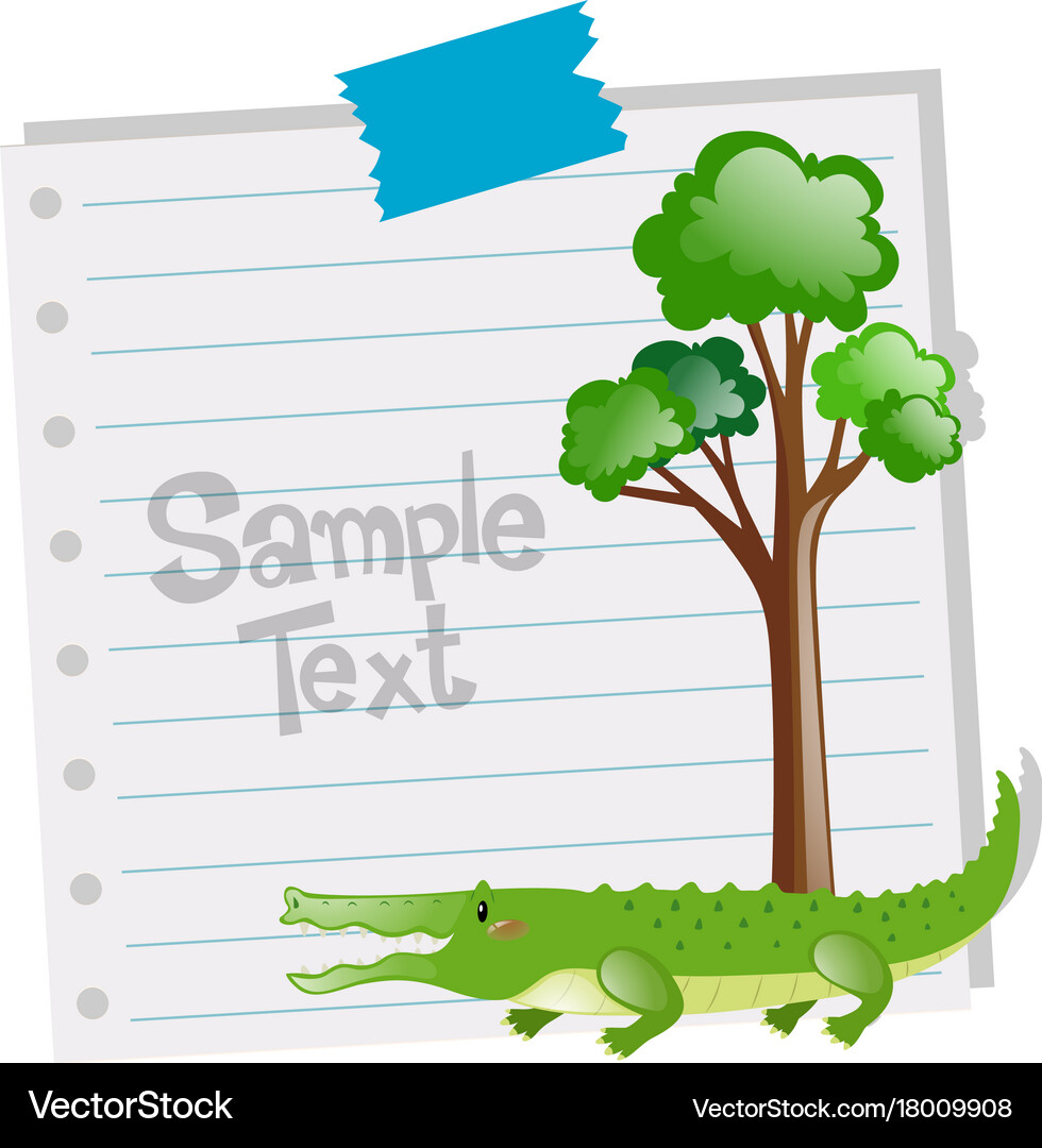 Paper template with crocodile and tree Royalty Free Vector