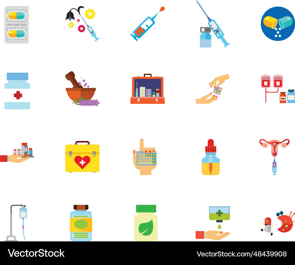 Pills and drugs icon set Royalty Free Vector Image