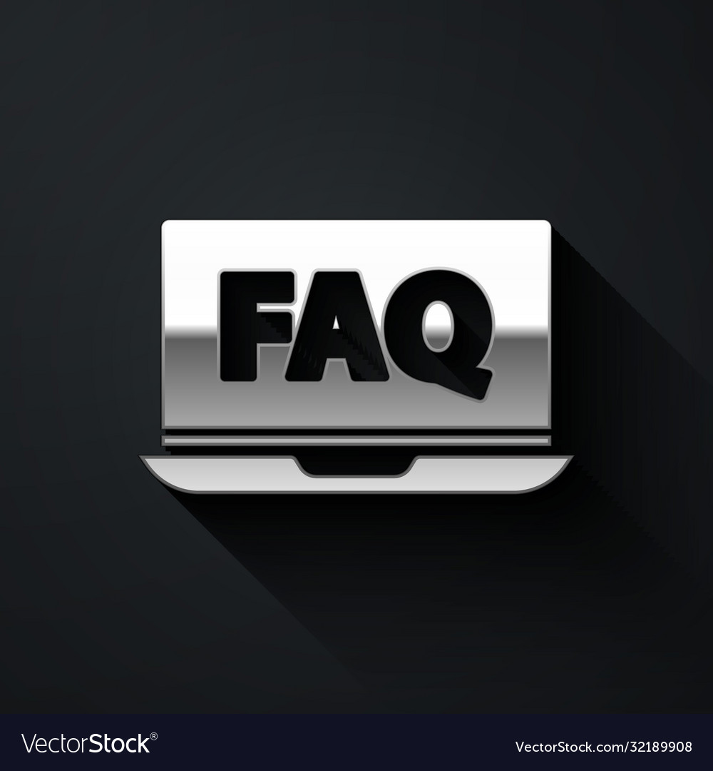 Silver laptop and faq icon isolated on black Vector Image