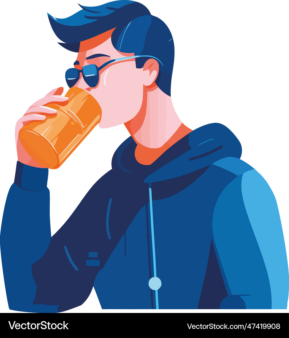 Young adult man drinks for cup Royalty Free Vector Image