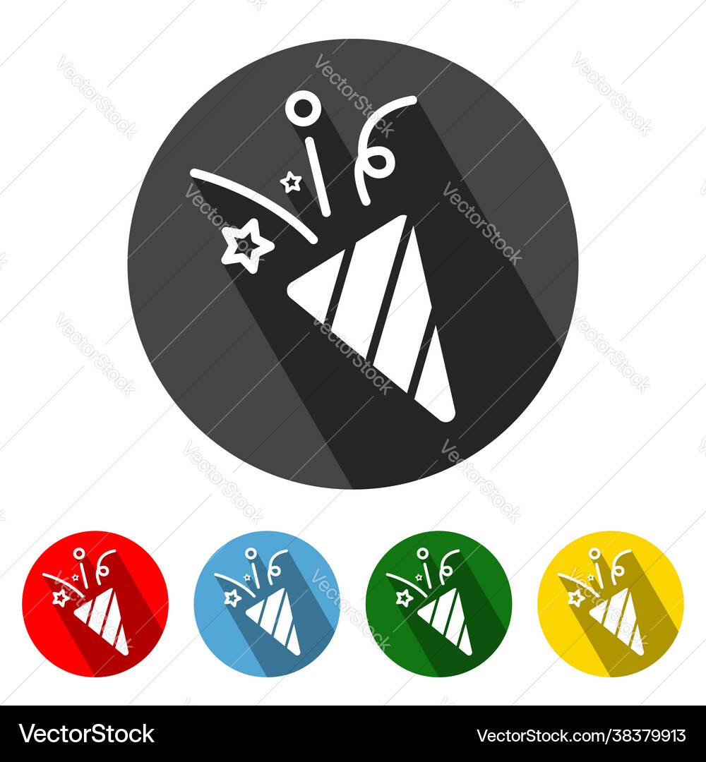 Confetti popper flat icon long shadow Royalty Free Vector