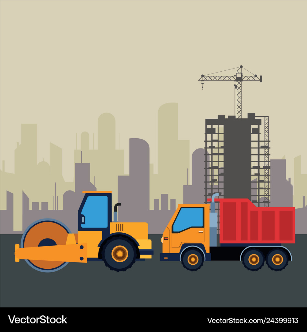 Construction vehicles machinery colorful Vector Image