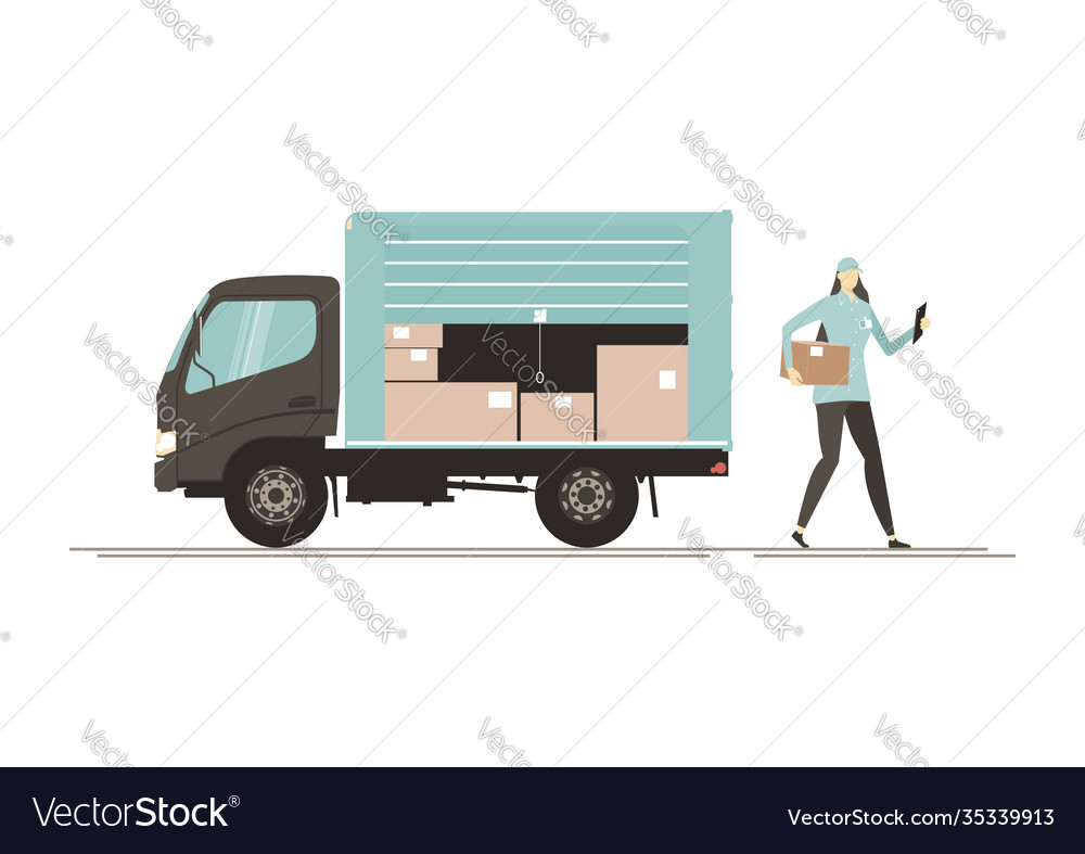 Courier delivering package Royalty Free Vector Image