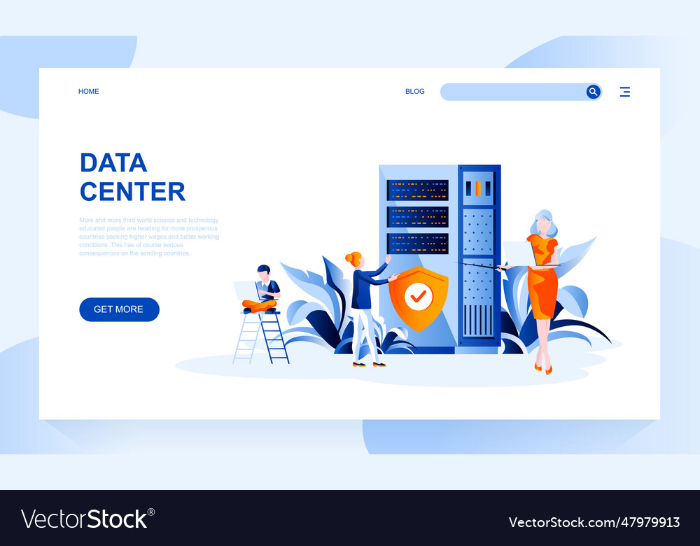 Data center landing page template with header Vector Image