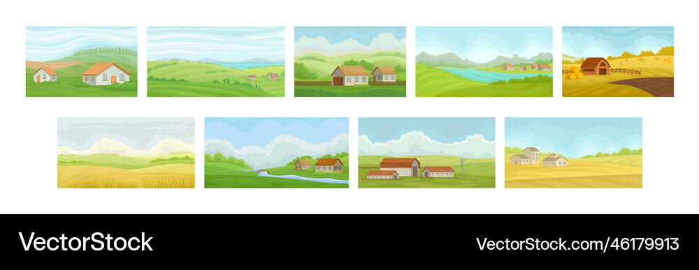 Farm and rural fields landscapes horizontal Vector Image