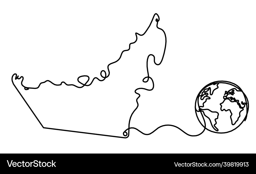 Map of uae with globe as line drawing on white Vector Image