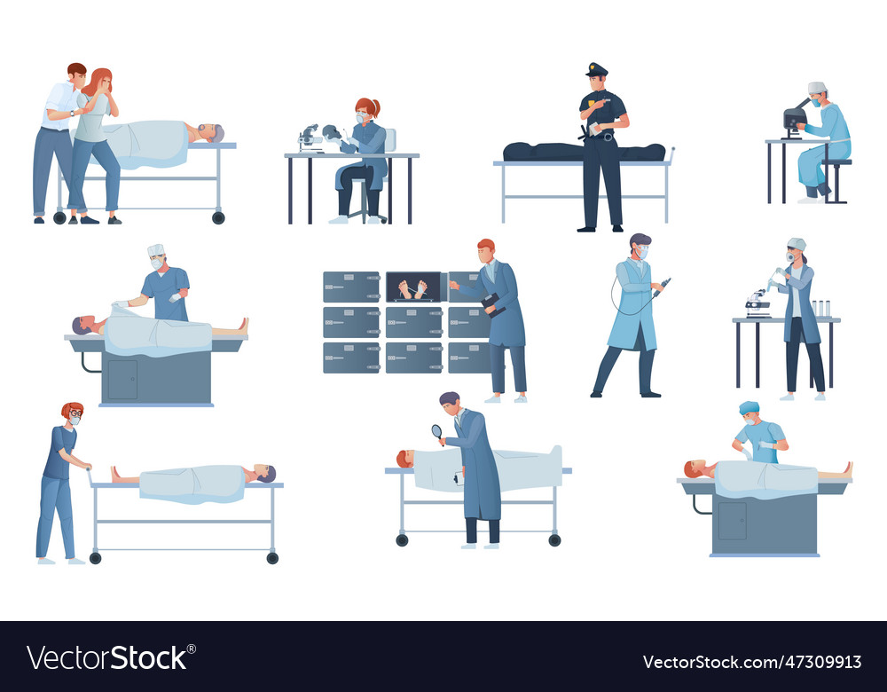 Morgue flat set Royalty Free Vector Image - VectorStock