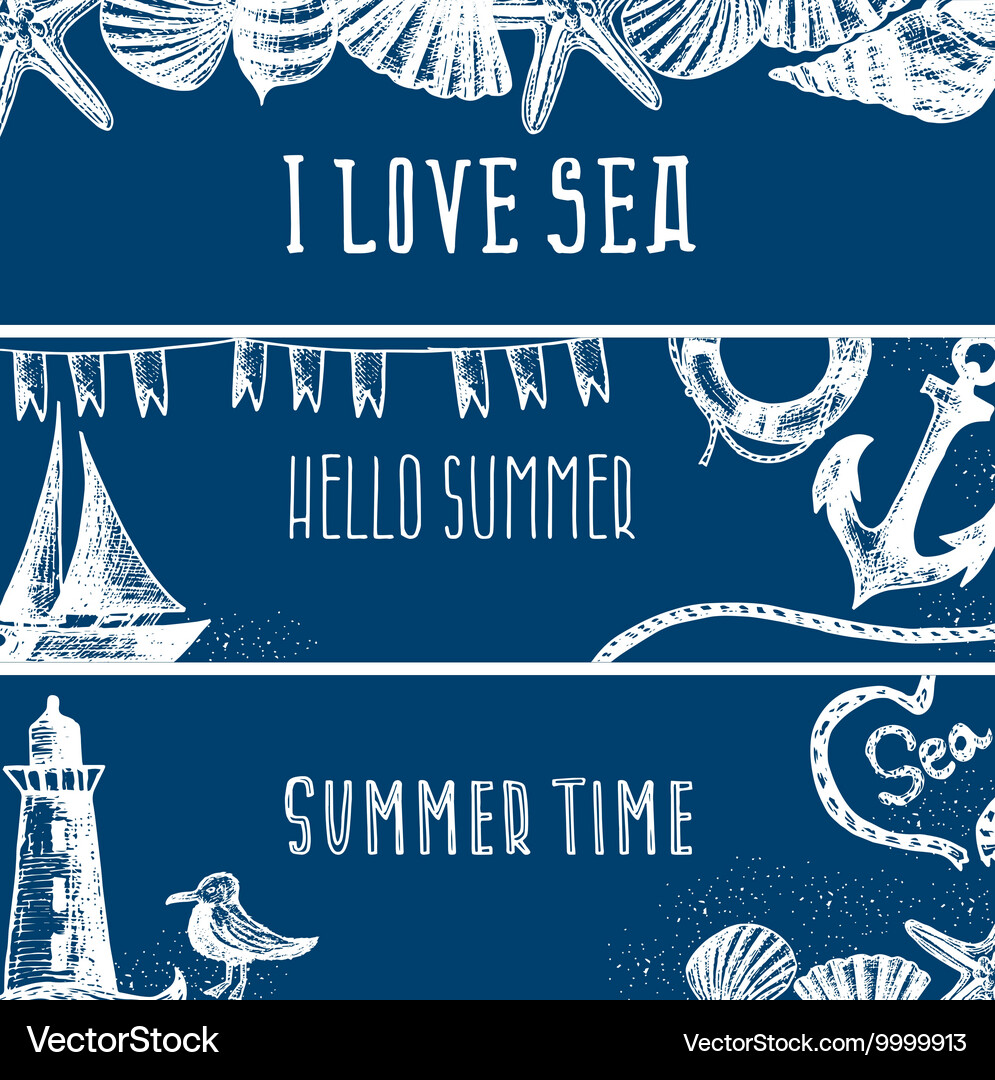 Set hand drawn sea themed banners Royalty Free Vector Image
