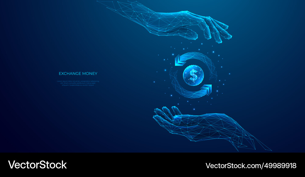 Abstract money exchange two hands holding coin Vector Image