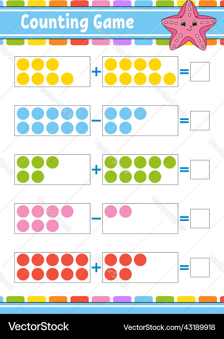 Addition and subtraction task for kids education Vector Image