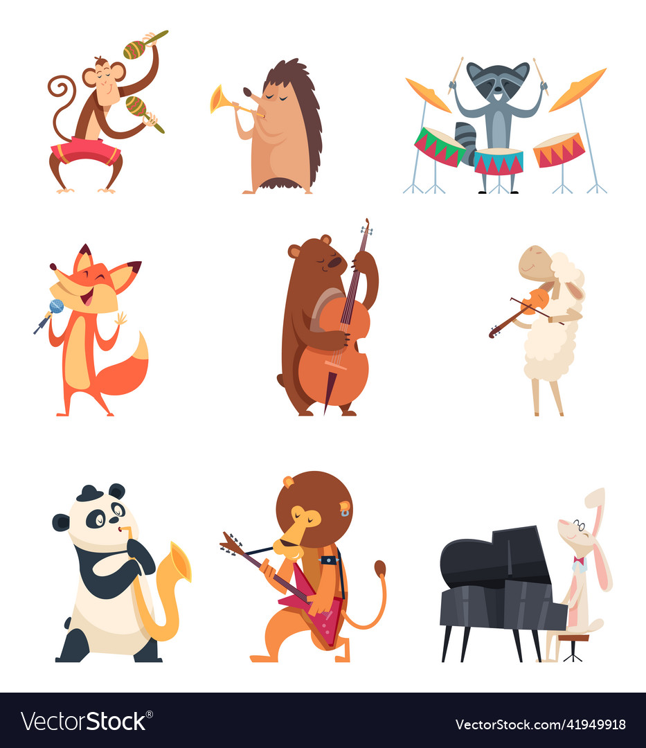 Animals with music instruments zoo musicians Vector Image