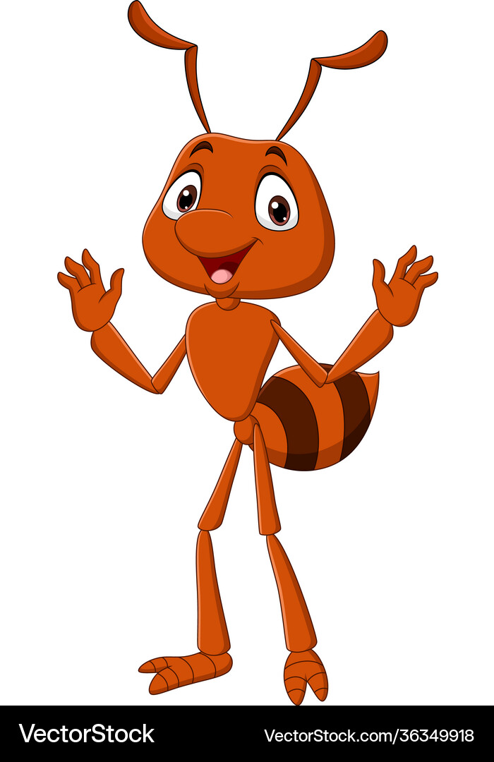 Cartoon happy ant waving hand Royalty Free Vector Image