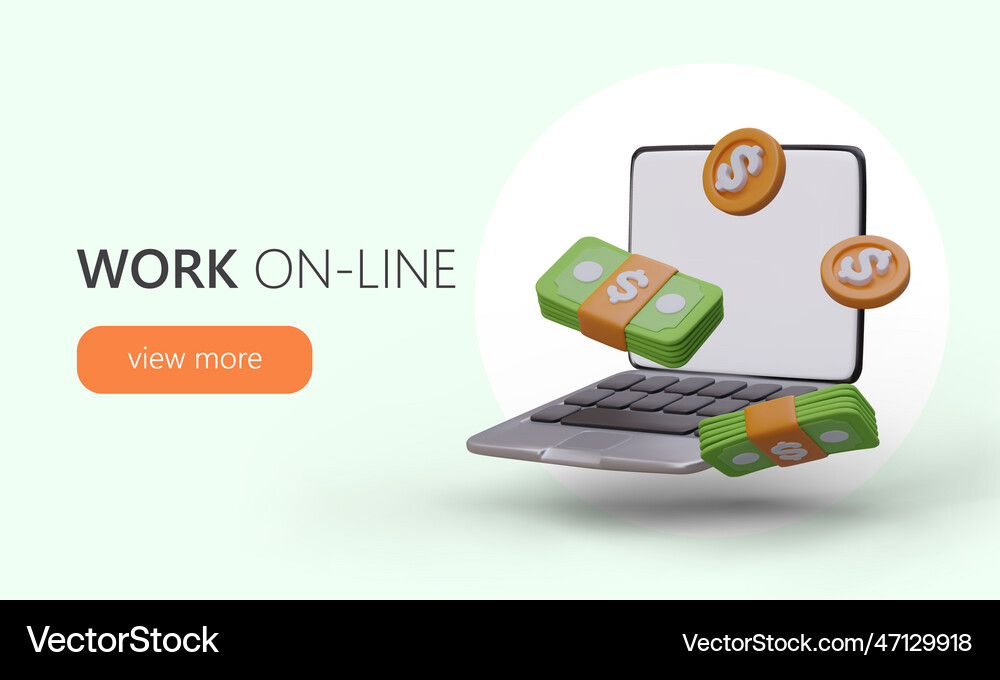 Online work 3d laptop coins bundles Royalty Free Vector