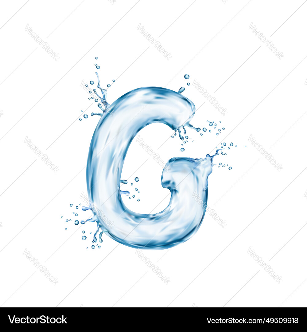 Realistic water font letter g flow splash type Vector Image