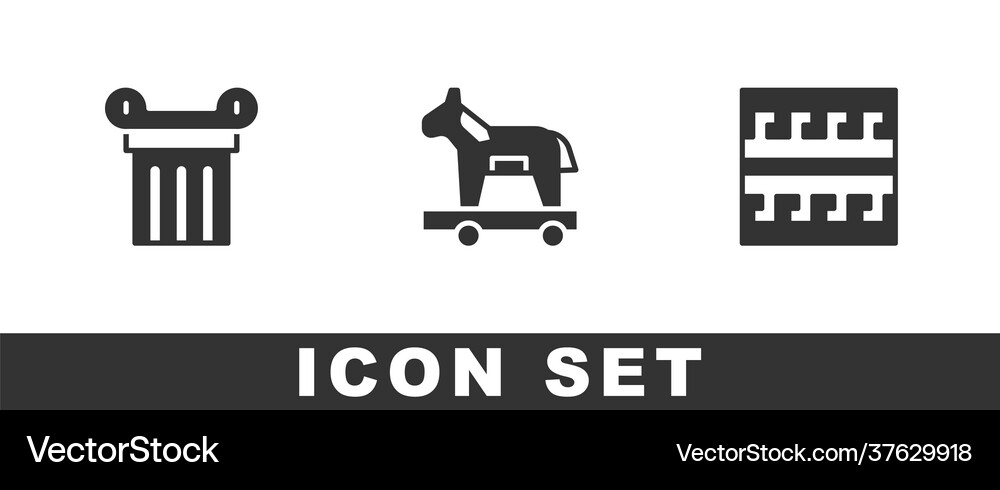 Set ancient column trojan horse and greek pattern Vector Image