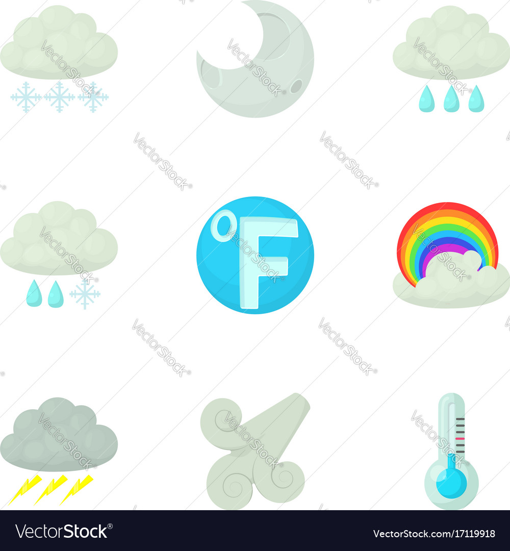 Weather forecast icons set cartoon style Vector Image