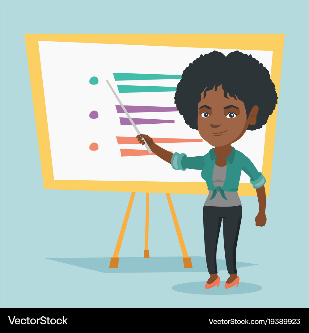 African teacher or student pointing at board Vector Image